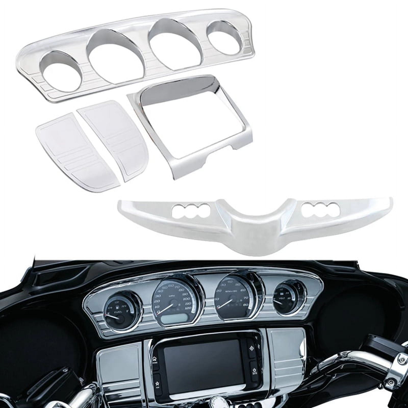 5Pcs Motorcycle Chrome Inner Fairing Tri-Line Gauge Stereo Bezel Trims ...