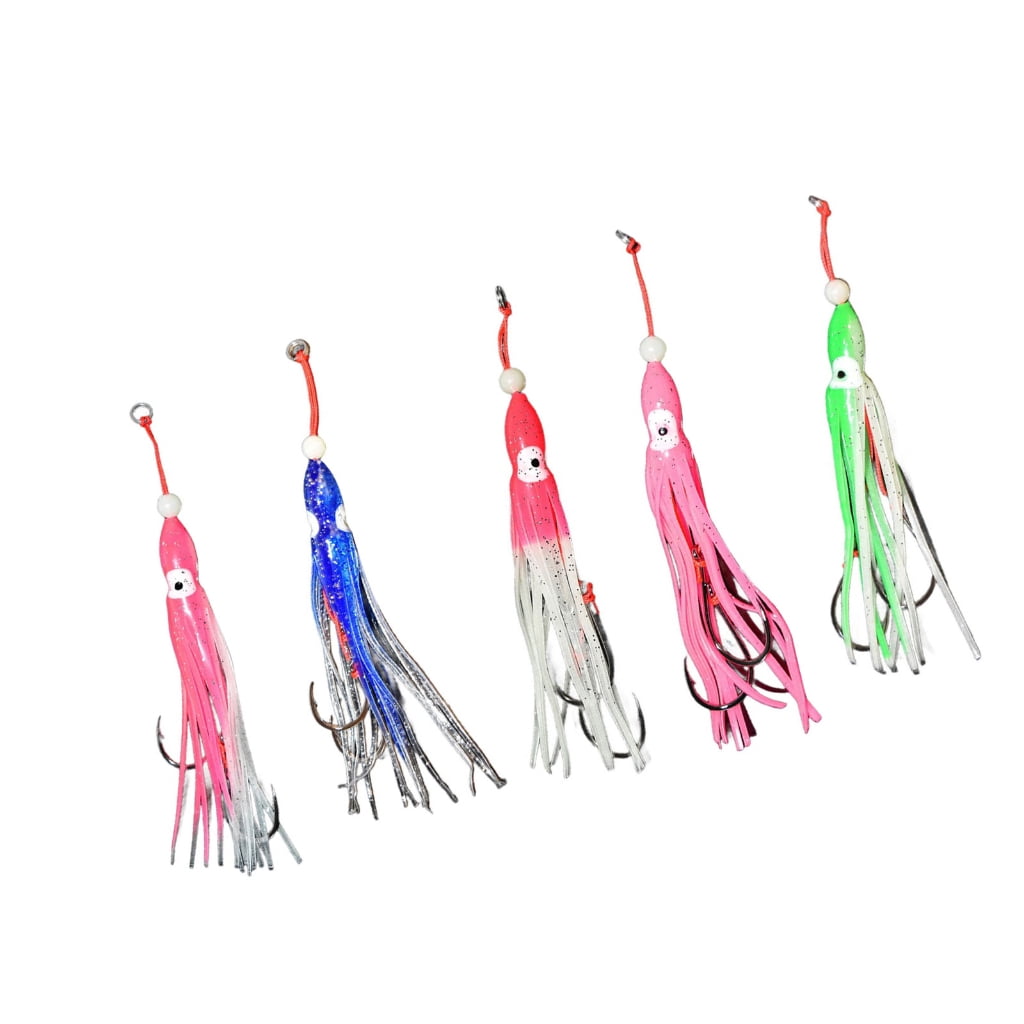5Pcs Multicolored Glowing Squid Skirt Saltwater Baits Lures Octopuses ...
