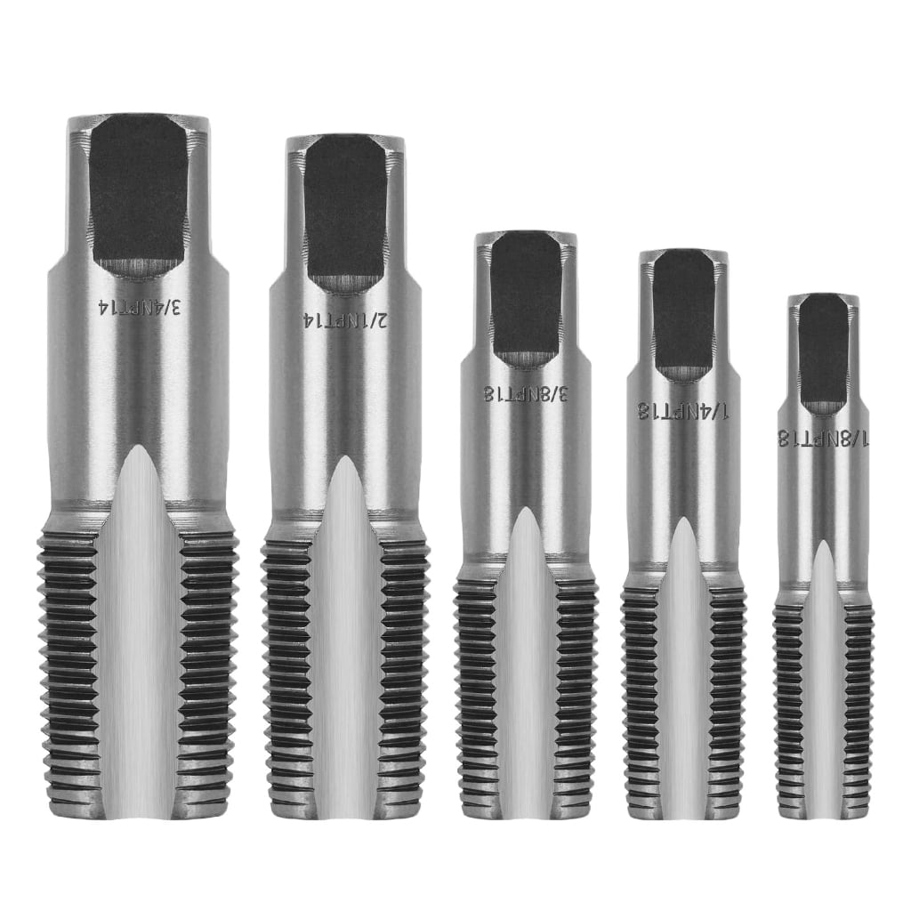 5Pcs NPT Taper Pipe Tap Set 1/8" 1/4" 3/8" 1/2" and 3/4" With Storage ...