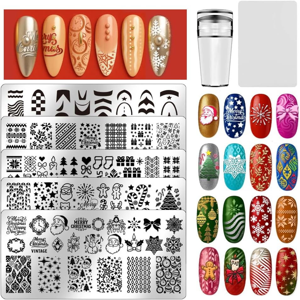 5Pcs Nails Stamp Plates Template Set Christmas Stamping Plate Christmas ...