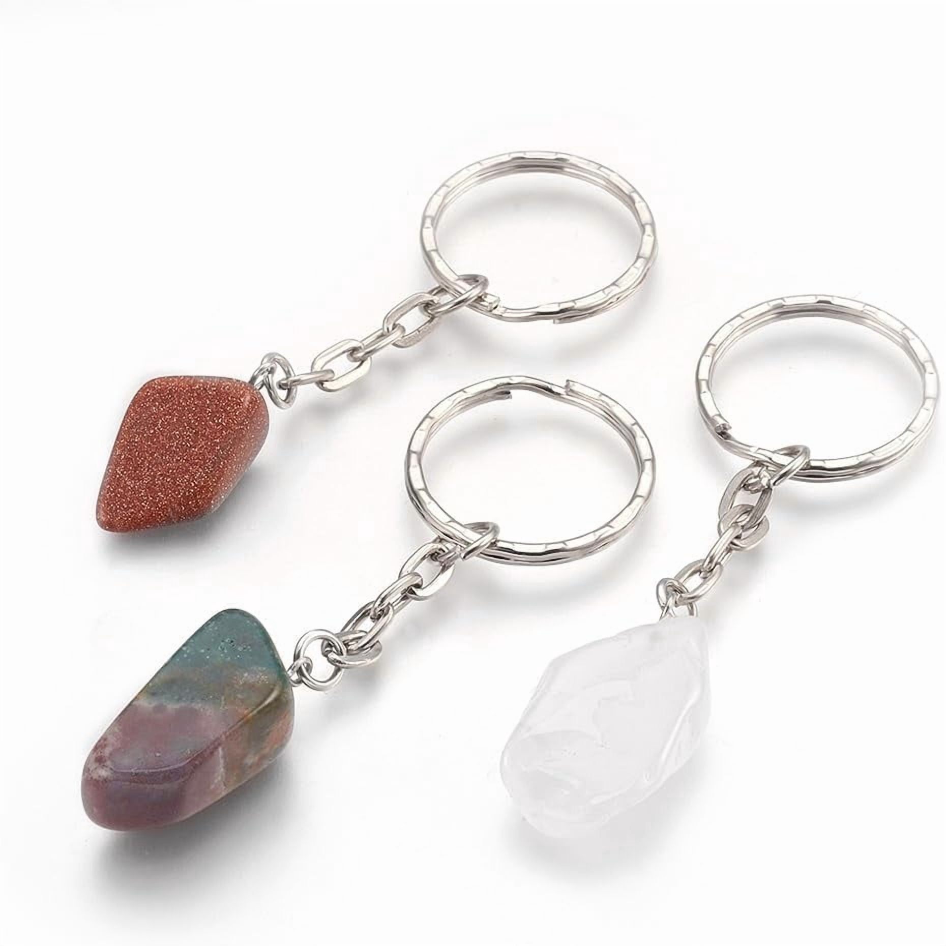 5Pcs Natural Gemstone Keychain with Iron Findings for Women's Keychain ...