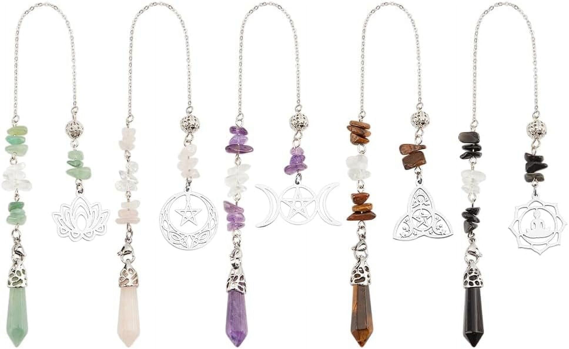 5Pcs Natural Gemstones Pendulum 5 Styles Crystal Dowsing Pendulum Reki ...