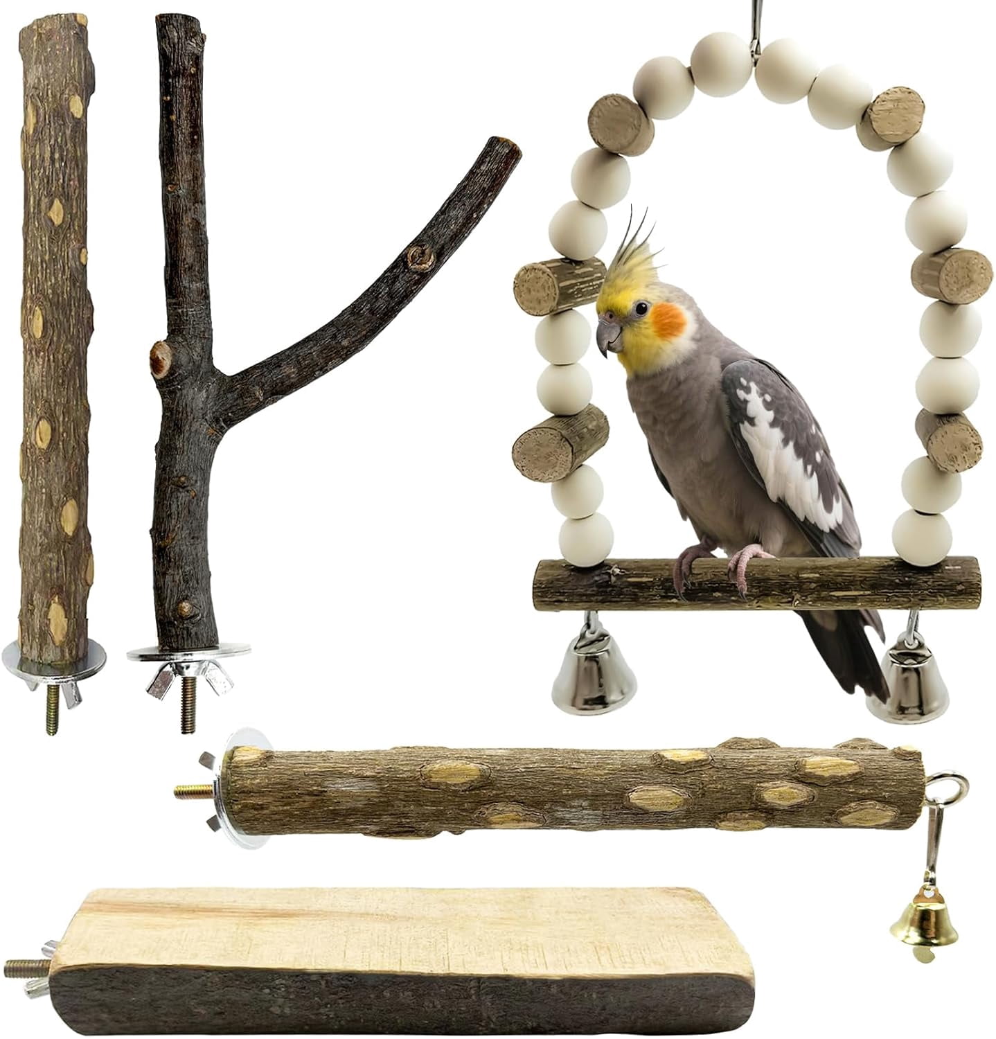 5Pcs Natural Wooden Bird Perch Set – Parrot Perch Toys, Bird Cage Toys ...