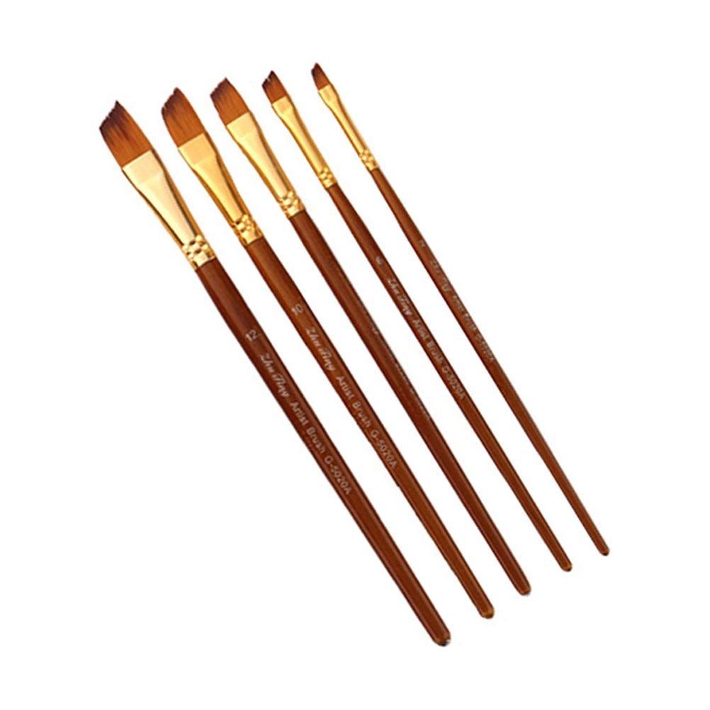 5Pcs Nylon Wool Paint Wood Handle Oil Painting Brush Gouache Acrylic ...