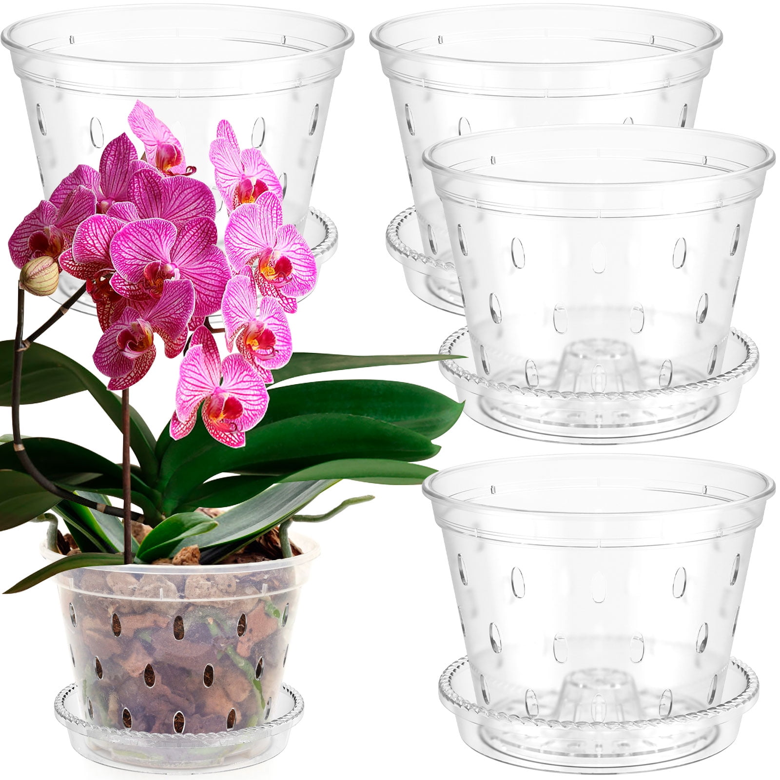 5Pcs Orchid Pot for Repotting 4/5/6 Inch Transparent Slotted Orchid ...