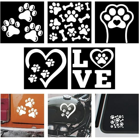 5Pcs Paw Print Vinyl Decal Car Sticker Self Adhesive Paw Print Love Car ...