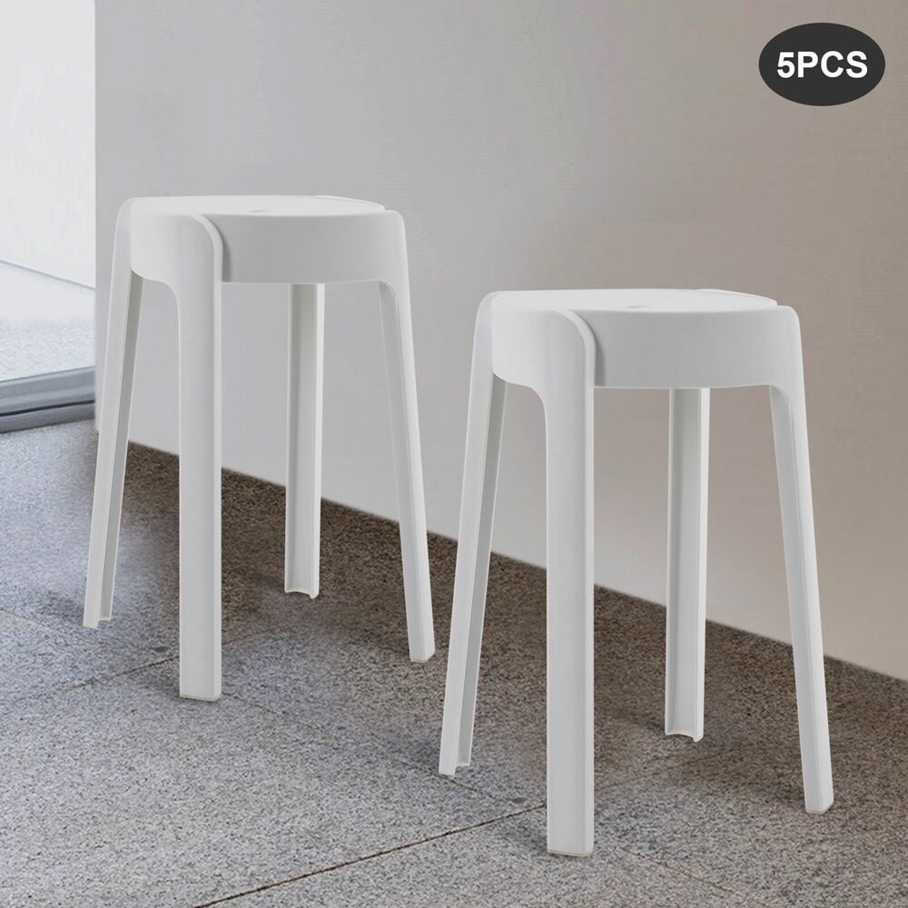 5Pcs Plastic Stools Indoor Outdoor Kitchen Bar Chairs Stackable Seat 18 ...