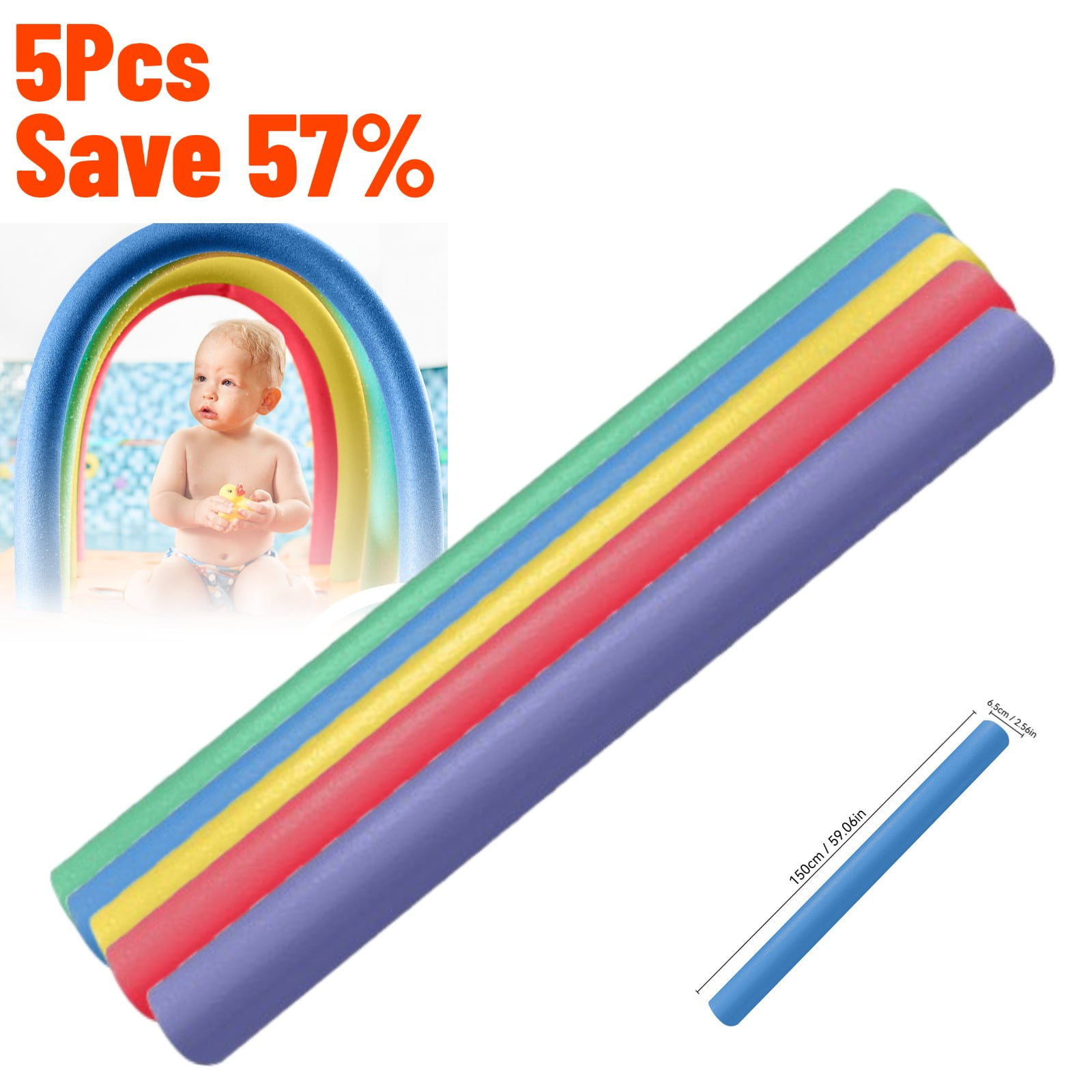 5Pcs Pool Noodle, 60 Inch Hollow Foam Pool Swim Noodle, Bright-Colored ...