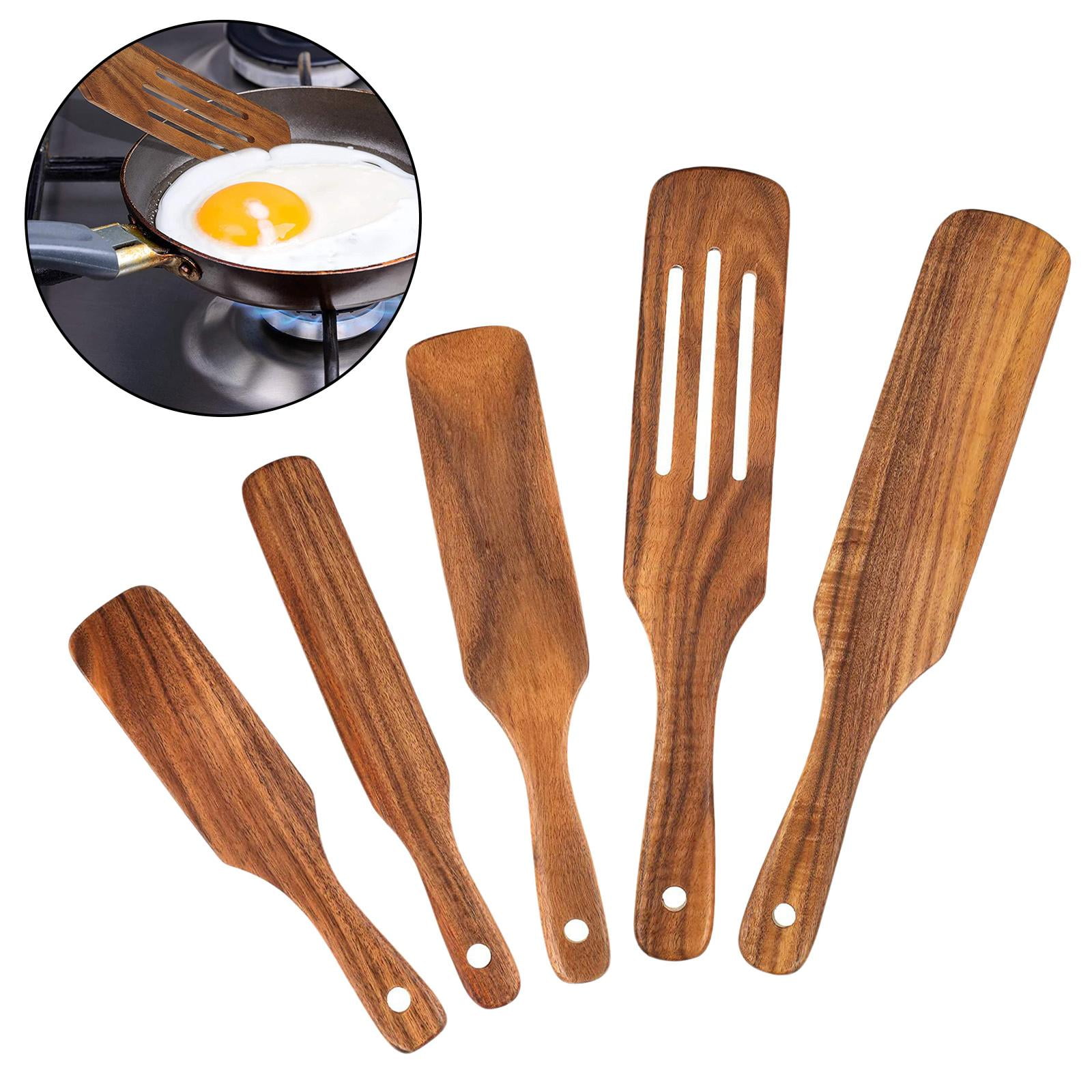 5Pcs Premium Natural Teak Wood Slotted s Spoons Set Utensils for ...
