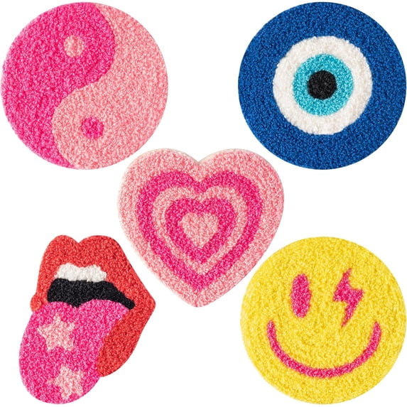 5Pcs Preppy Boho Tufted Coasters Smile Evil Eye Lip Love Yin-yang Drink ...