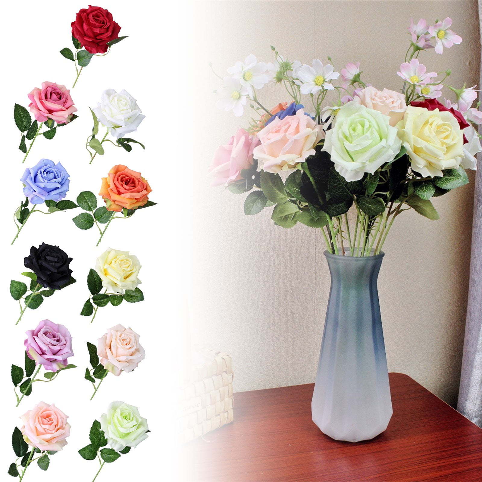 5Pcs Realistic Wool Fabric Roses Artificial Flowers, Fluffy Stems for ...