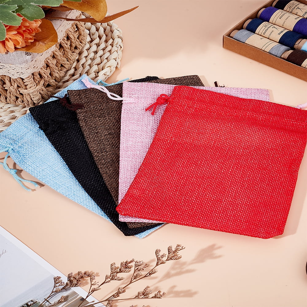5Pcs Rectangle Burlap Drawstring Bags Polyester Imitation Burlap ...