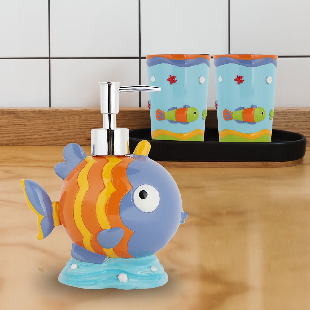 5Pcs Resin Kids Bathroom Set Dispenser Toothbrush Holder Cartoon Fish ...
