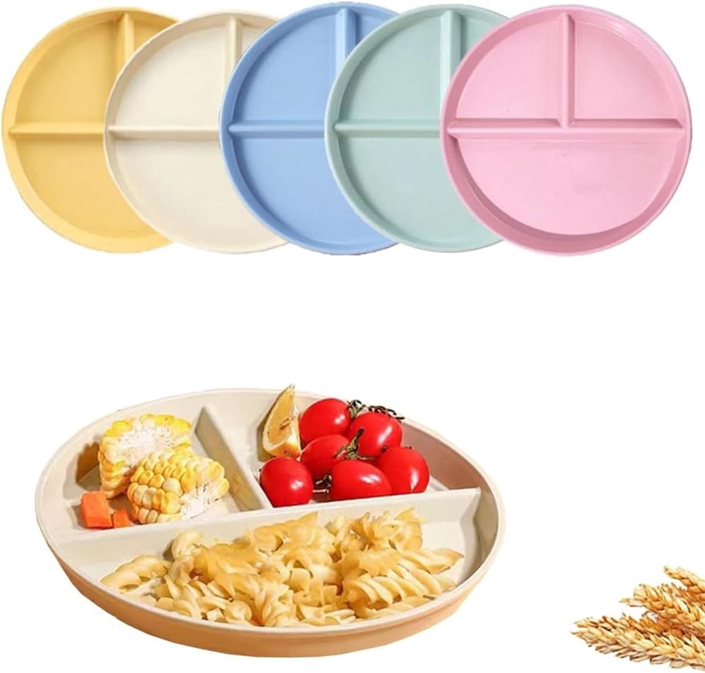 5Pcs Reusable Portion Control Plates,Kids Divided Plate Set,Wheat Straw ...