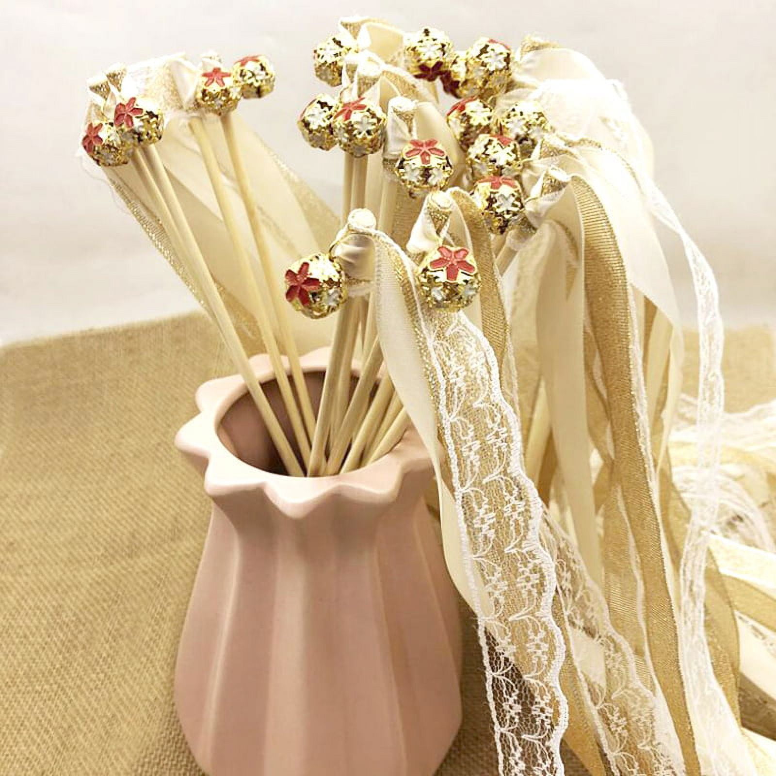 5Pcs Ribbon Wedding Wands Wedding Lace Ribbon Stick Bells Twirling ...