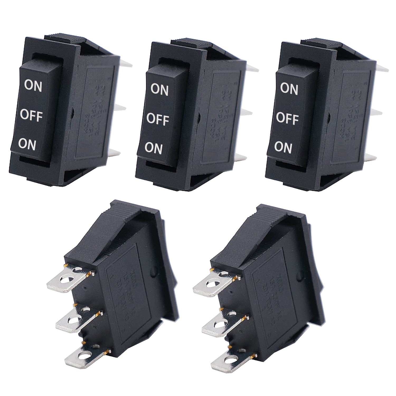 /5Pcs Rocker Switch 3 Pins 3 Position ON/Off/ON AC 6A/125V 10A/250V ...