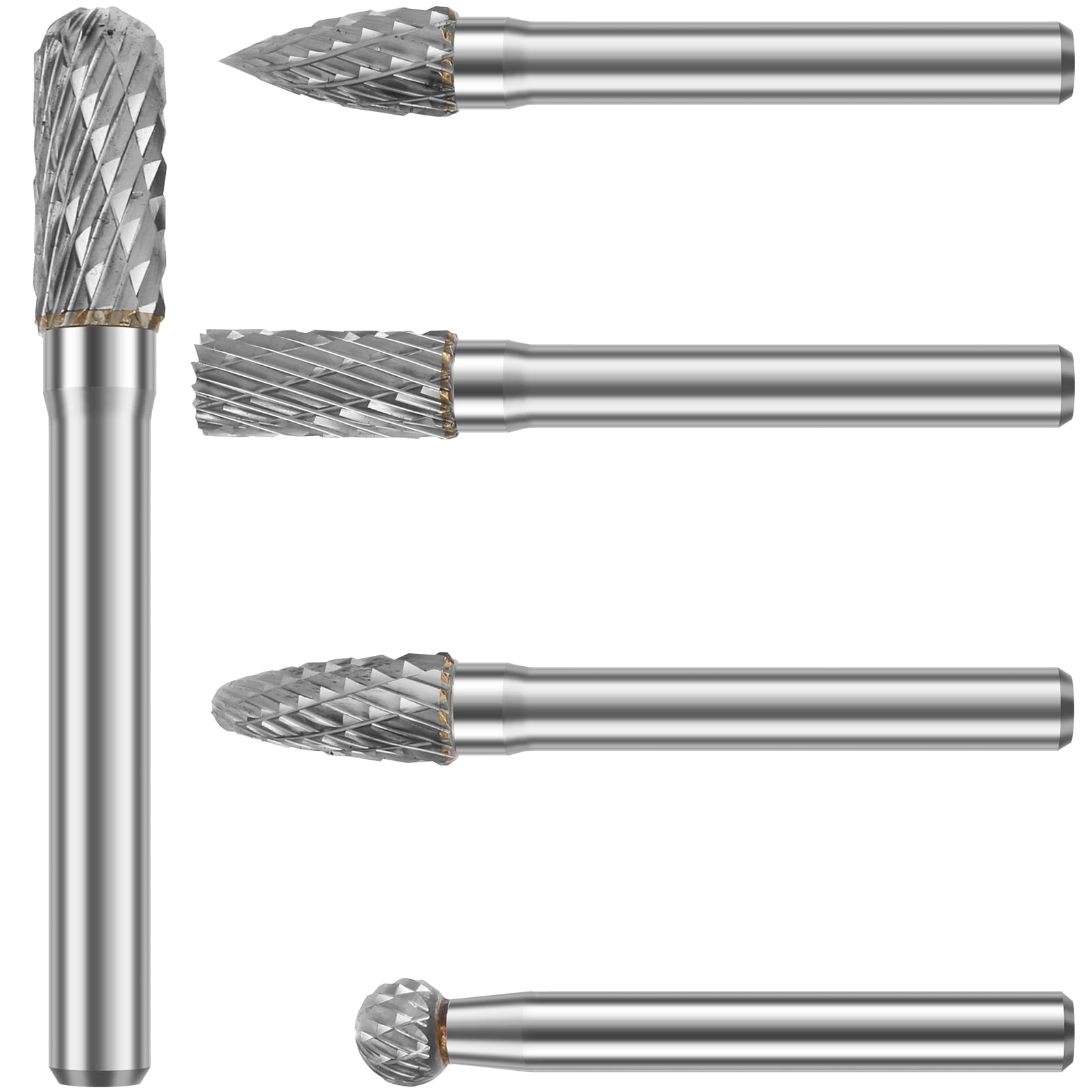 5Pcs Rotary Burr Set Carbide 1/4inch Shank Carving Burr Set Double Cut ...