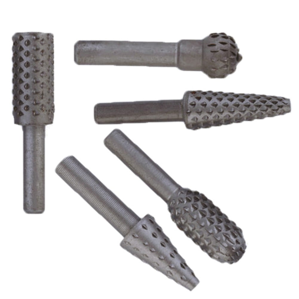 5Pcs Rotary Burr Set Wood Carving File Rasp 1/4'' Round Shank Drill ...