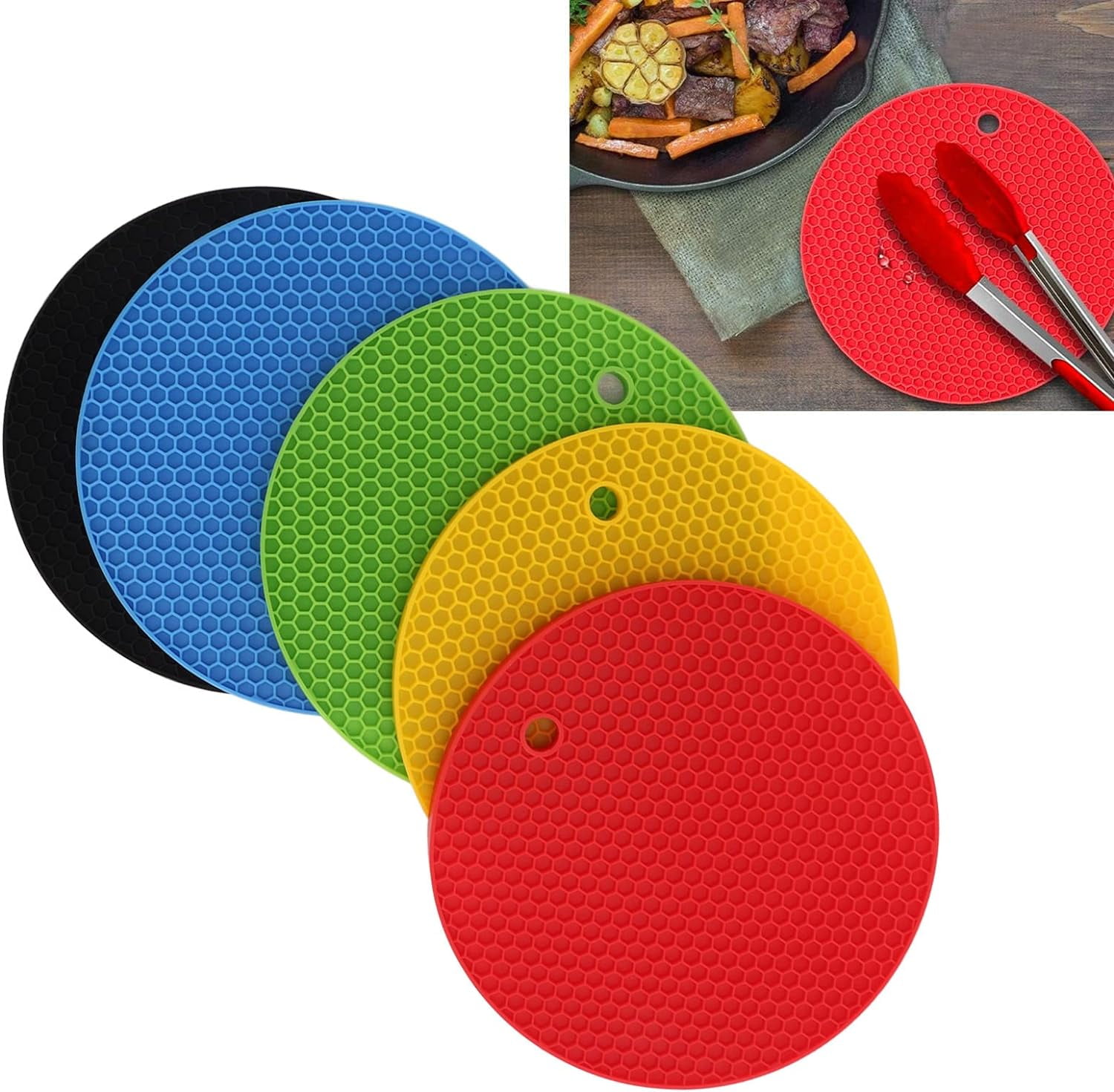 5Pcs Round 7 Inch Silicone Trivet Mat Heat Resistant Silicone Pot ...