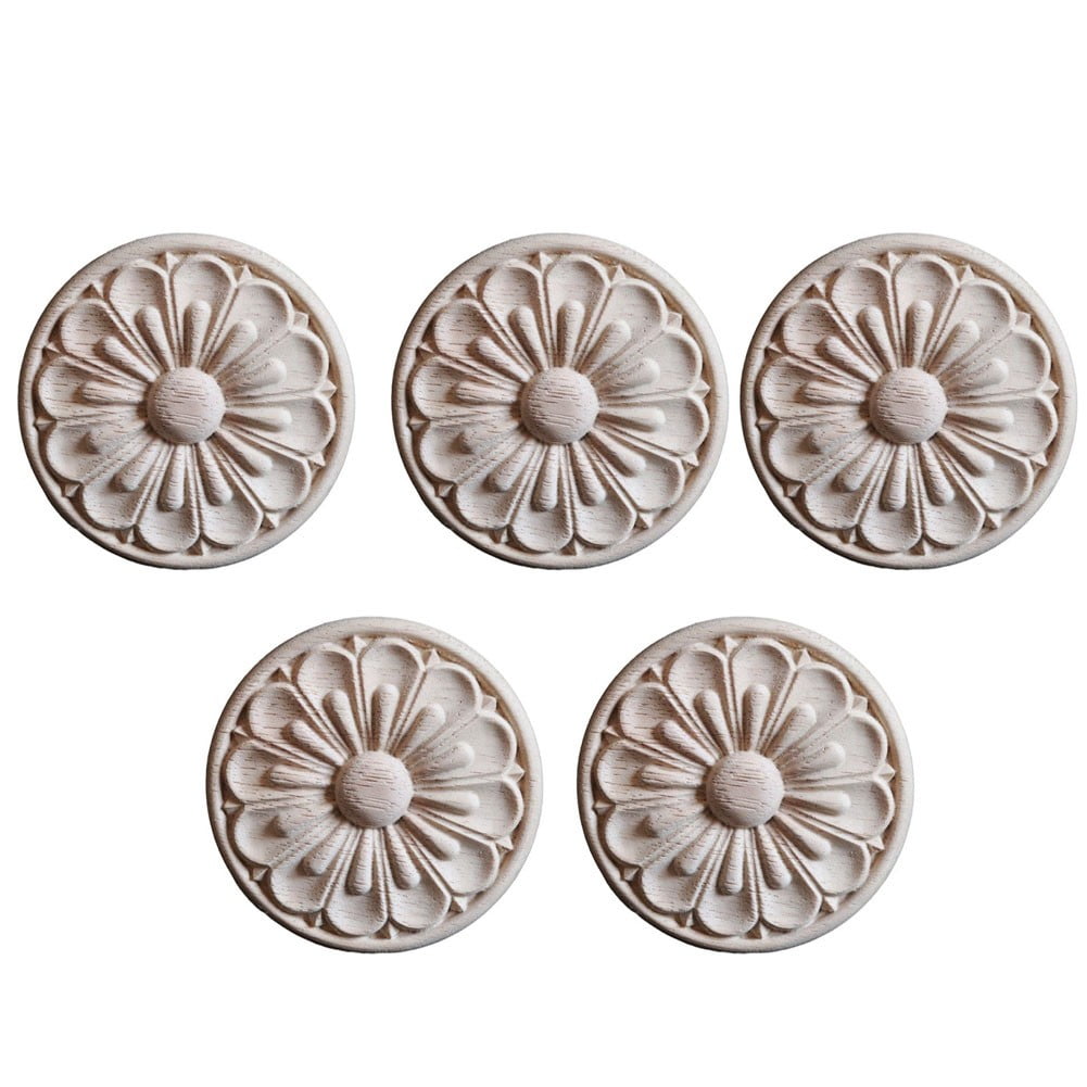 5pcs Round Handmade Wood Furniture Applique Onlay Carving Decal DIY ...