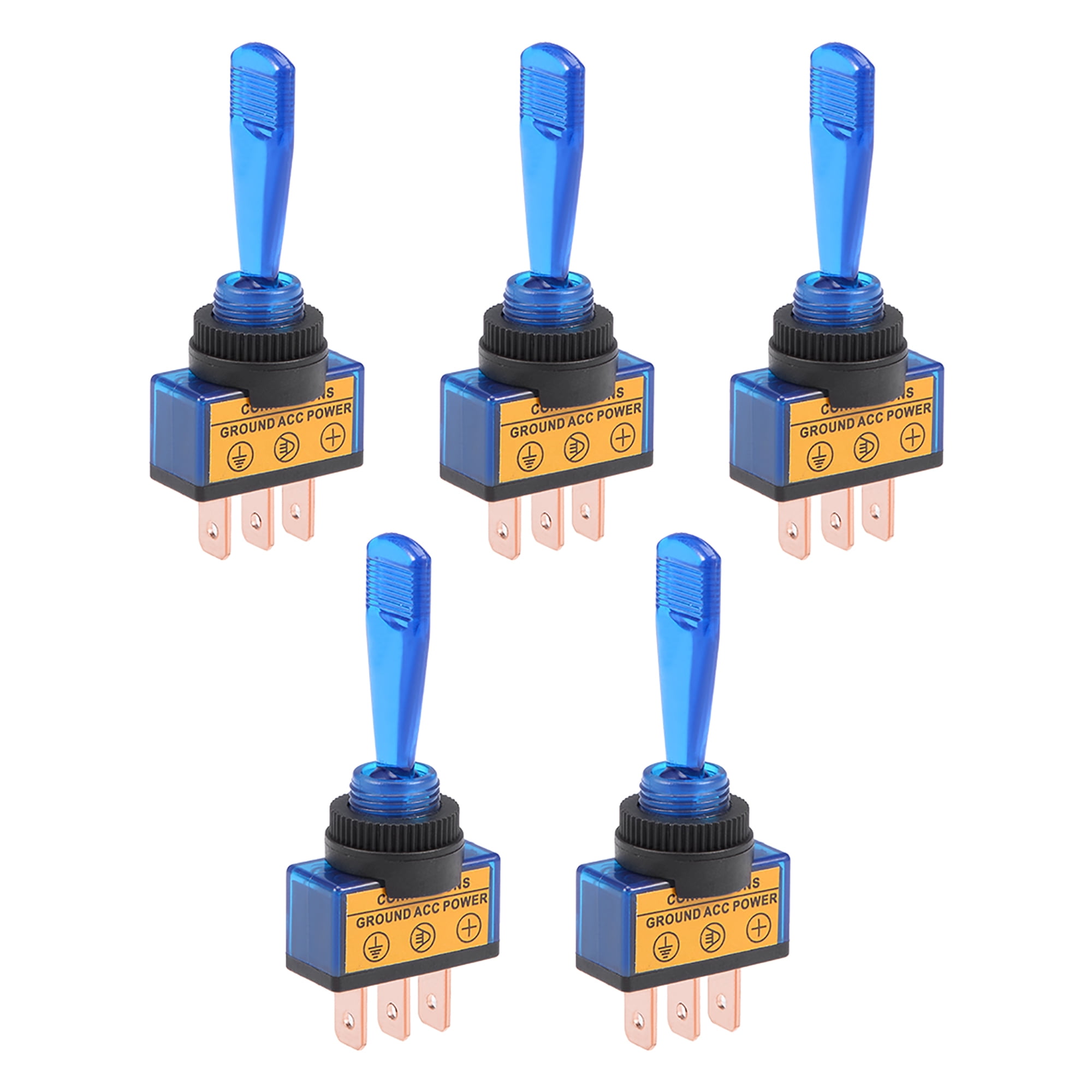 5Pcs SPST Latching Rocker Toggle Switch Blue LED Light 20A 12V 3P ON ...