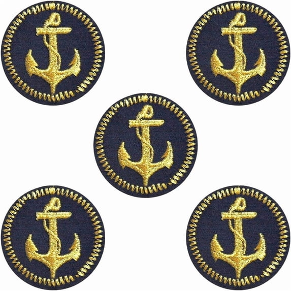 5Pcs Sailor Appliques Iron on Black Round Nautical Embroidered Patch ...