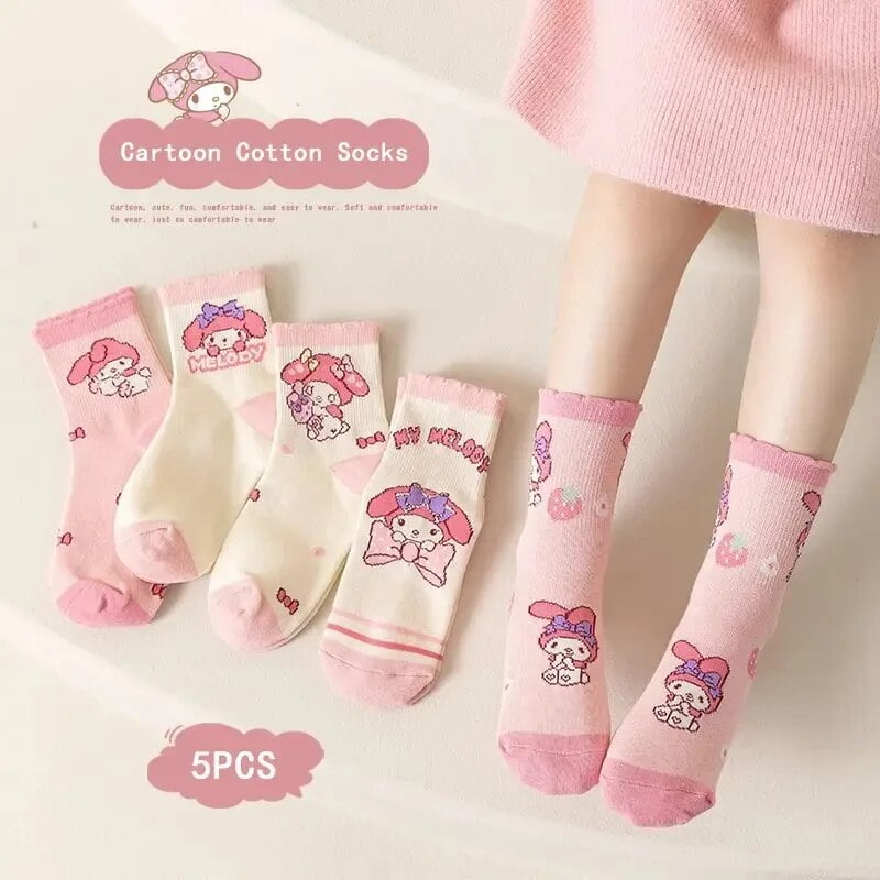 5Pcs Sanrio Anime Hello Kitty Socks My Melody Comfortable Breathable ...