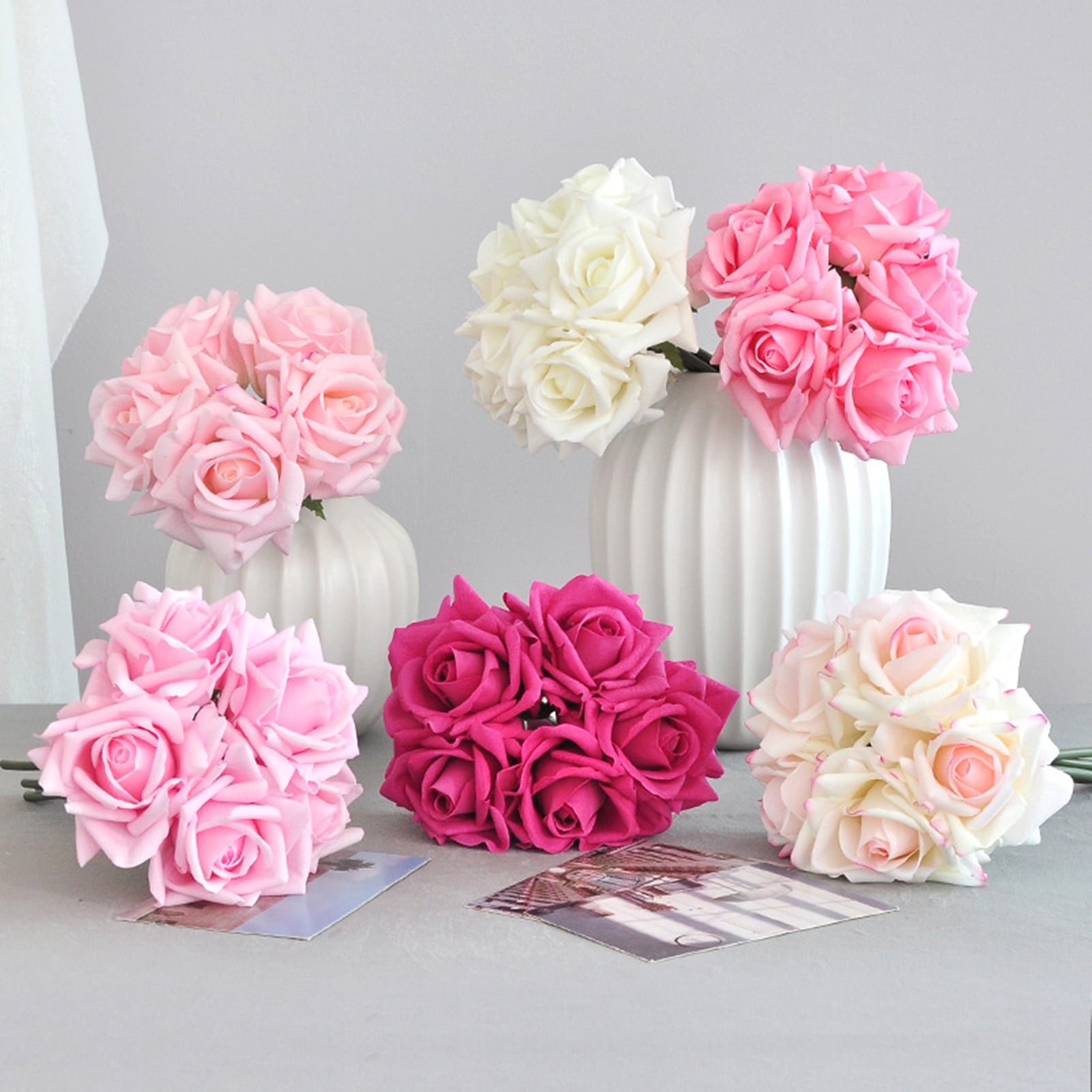 5Pcs/Set Artificial Rose Realistic Fake Flower Wedding Party Home ...
