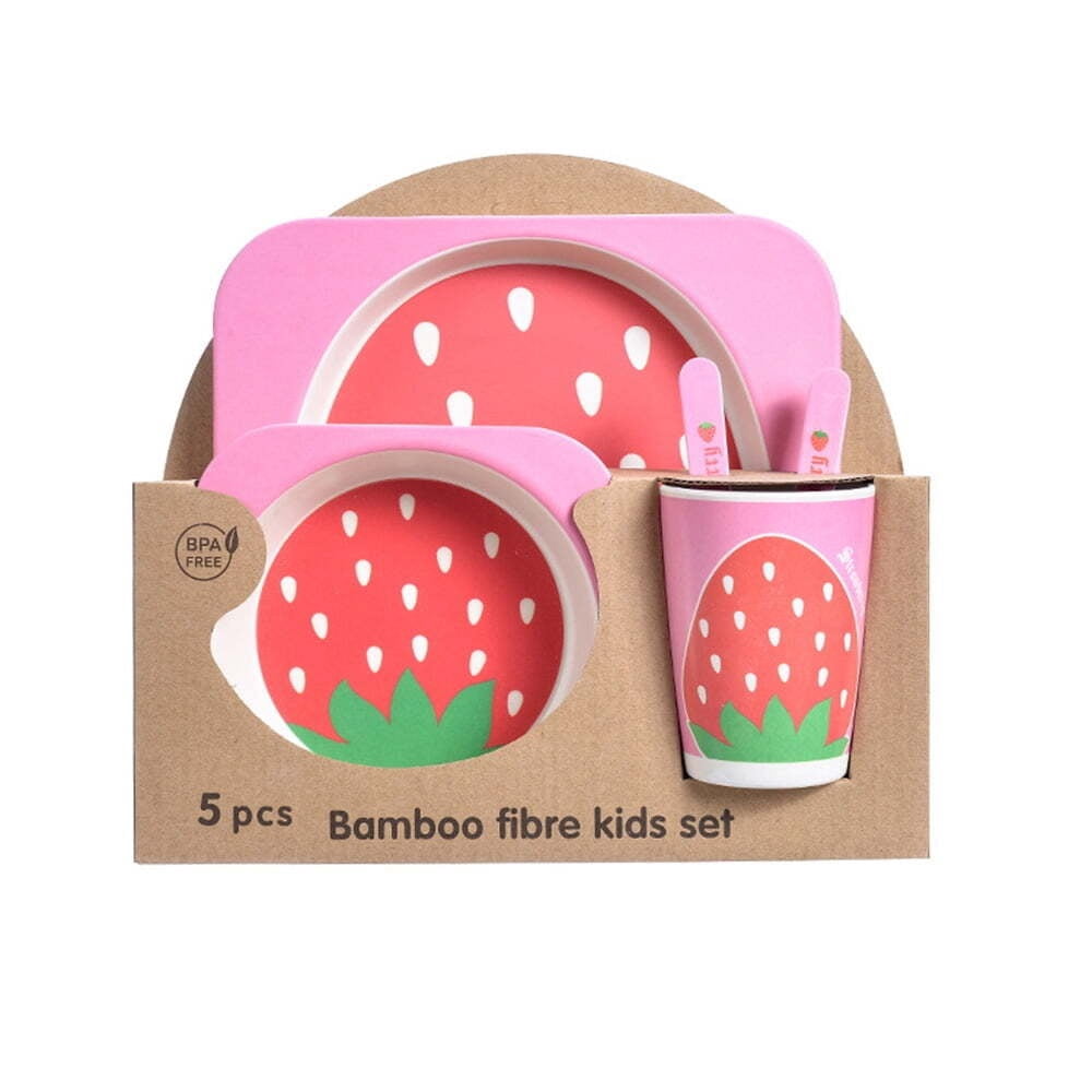 5Pcs/Set Bamboo Kids Dinnerware Set - Children Dishes - BPA Free Food ...
