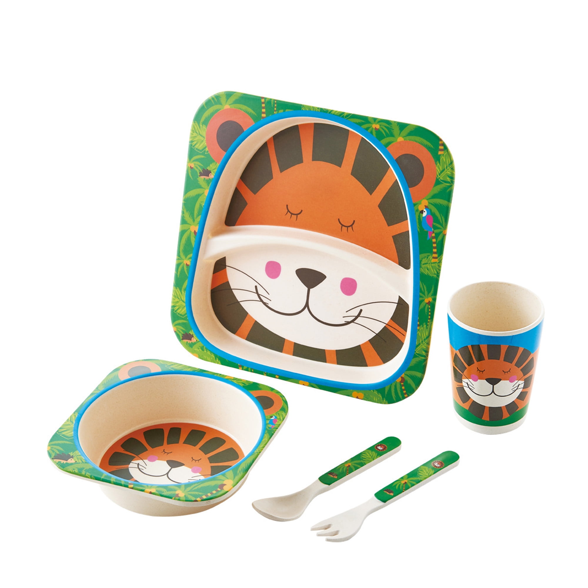 5Pcs/Set Bamboo Kids Dinnerware Set - Children Dishes - BPA Free Food ...