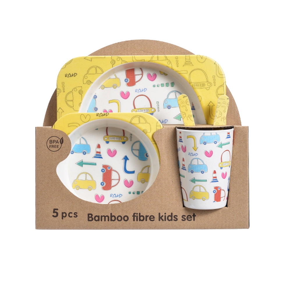 5Pcs/Set Bamboo Kids Dinnerware Set - Children Dishes - BPA Free Food ...