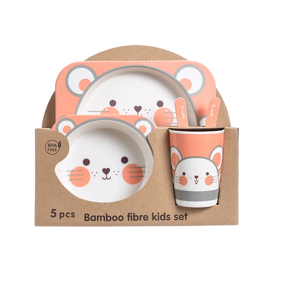5Pcs/Set Bamboo Kids Dinnerware Set - Children Dishes - BPA Free Food ...