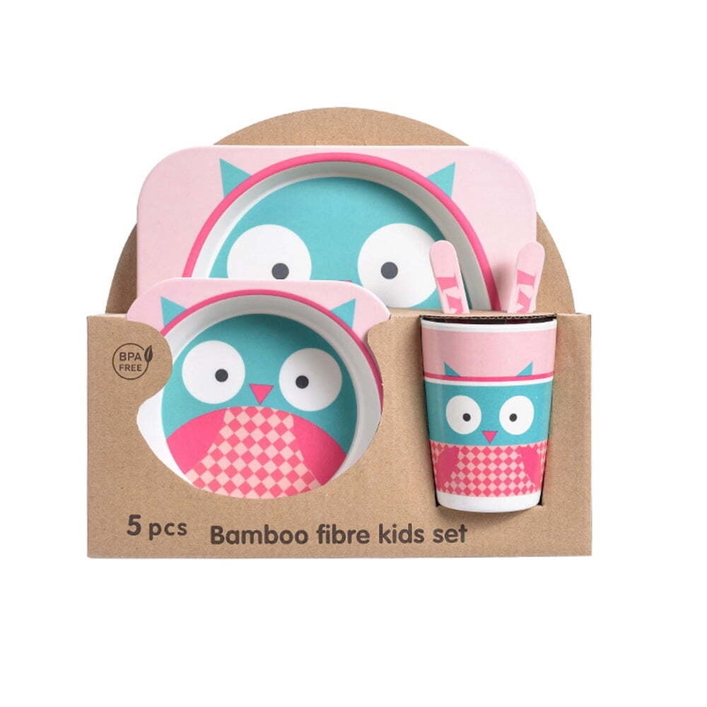 5Pcs/Set Bamboo Kids Dinnerware Set - Children Dishes - BPA Free Food ...