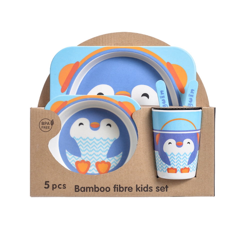 VATENIC Bamboo Kids Dinnerware Set, Cartoon Tableware, Lightweight, Eco ...