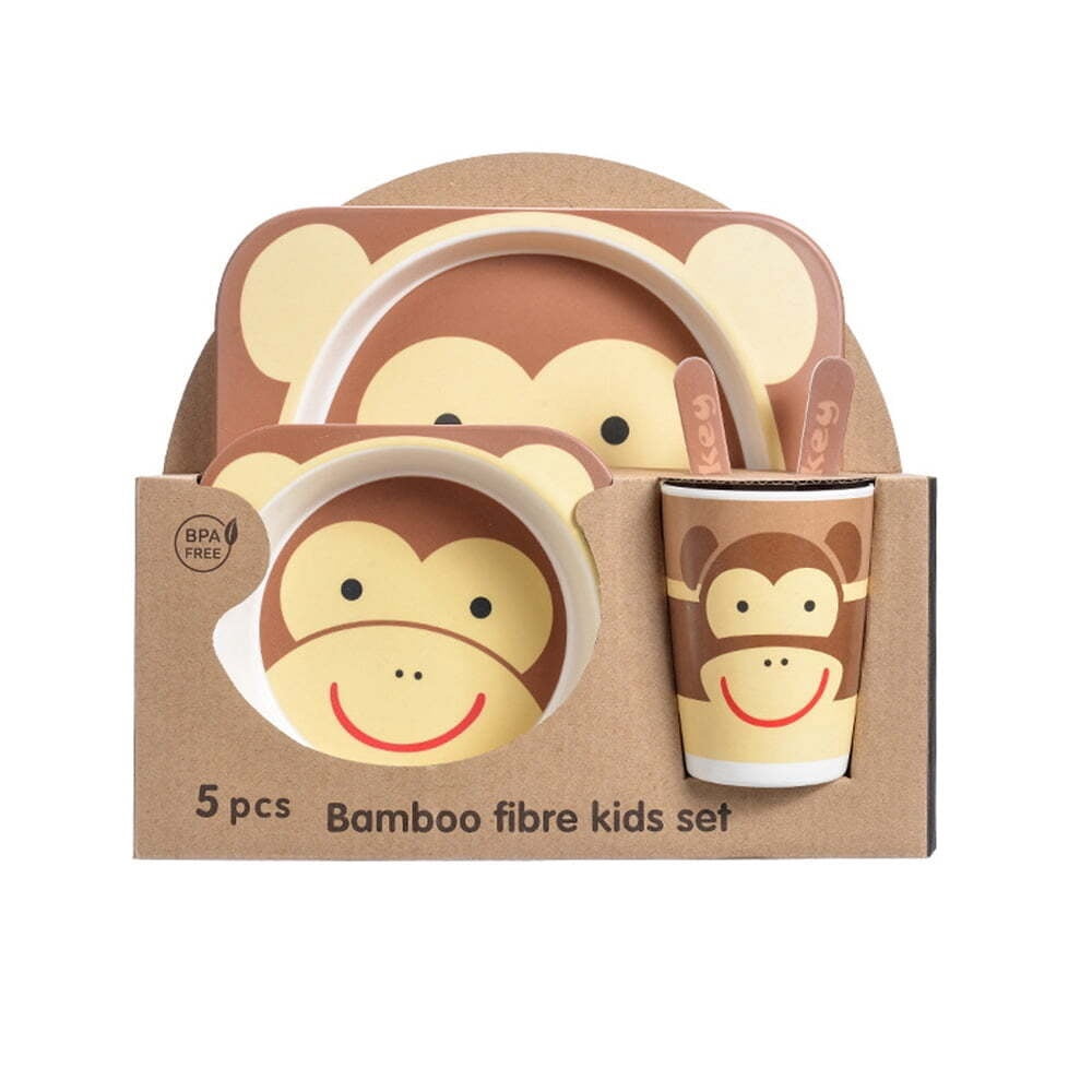 5Pcs/Set Bamboo Kids Dinnerware Set - Children Dishes - BPA Free Food ...