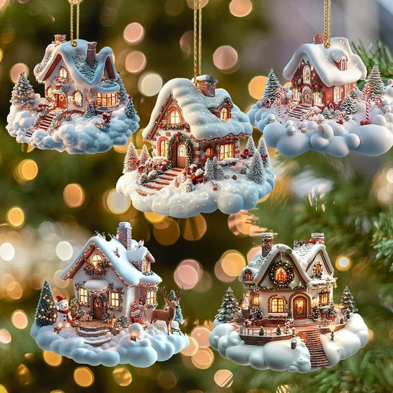 5Pcs/Set Christmas Ornament 2D Acrylic Igloo Design Pendant Living Room ...