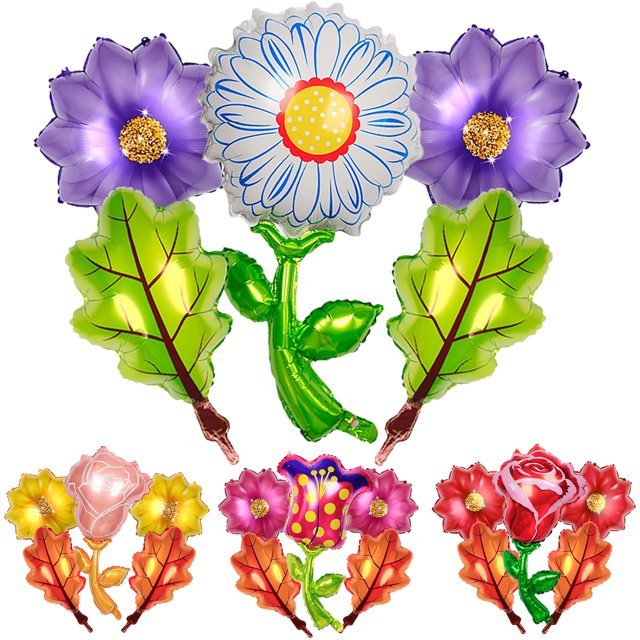 5Pcs/Set Foil Flower Balloon Spring Summer Floral Balloon Rose Tulip ...