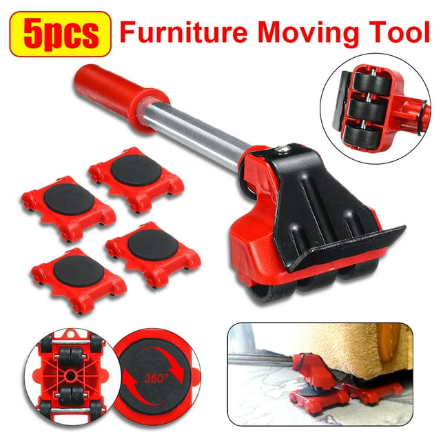 5Pcs/Set Heavy Duty Furniture Lifter Mover Roller with Wheel Bar Moving ...