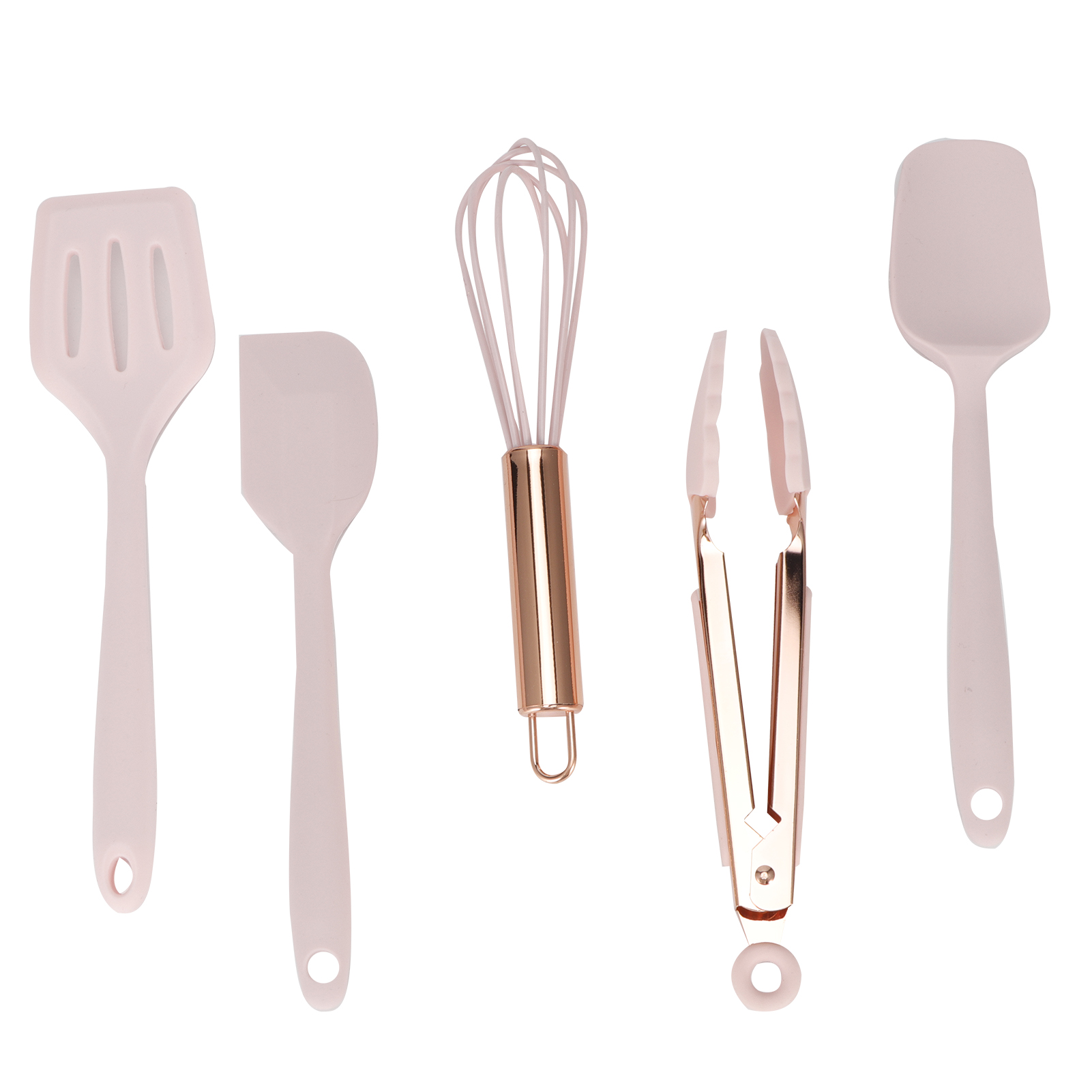 5Pcs/Set Rose Gold Handle Silicone Baking Tool Set Egg Beater Spatula ...