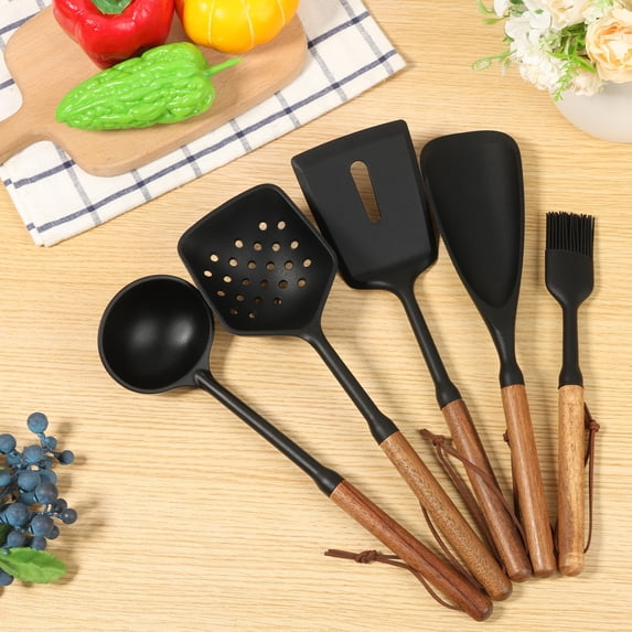 5Pcs Silicone Cooking Utensil Set Easy to Clean Heat Resistant Spatula ...