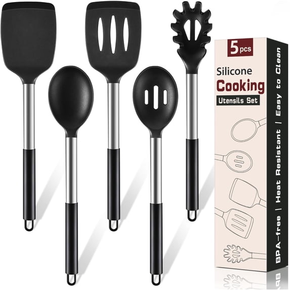 5Pcs Silicone Cooking Utensils Set, Heat Resistant Kitchen Tools ...