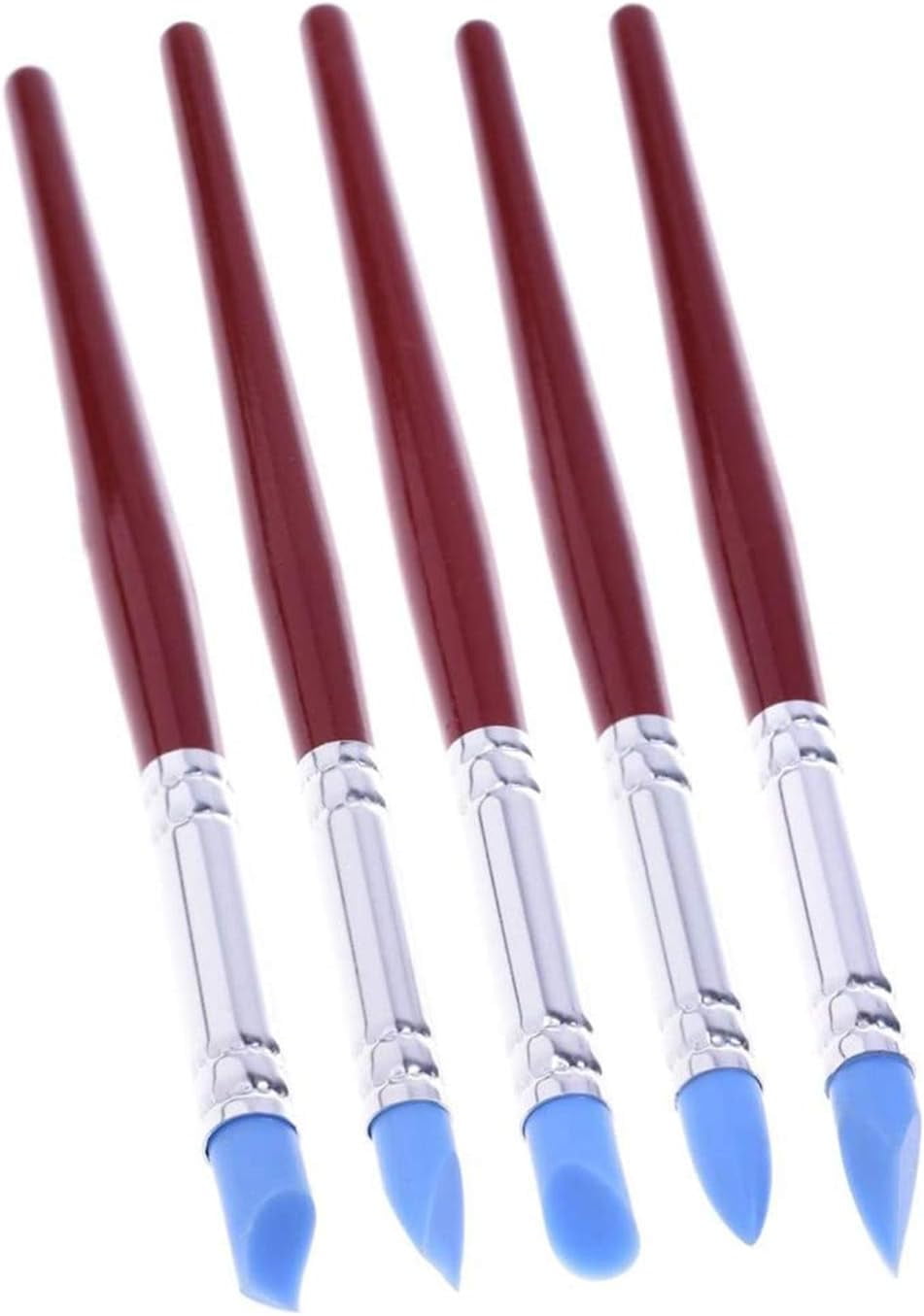 5Pcs Silicone Pen Paint Brushes Color Shapers with Flexible Blue Rubber Tip Red Wooden Handle ...