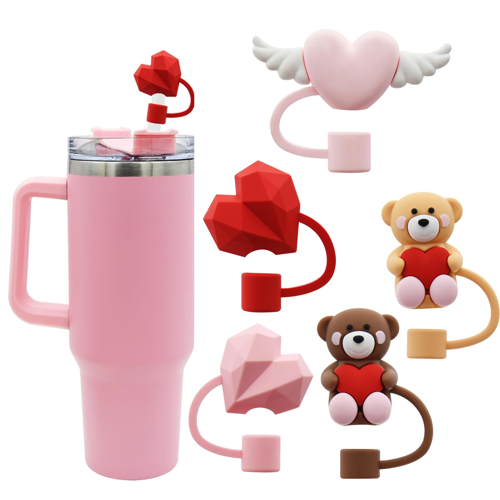 5Pcs Silicone Straw Topper for Stanley 30&40 Oz Tumbler,Heart&Bear ...