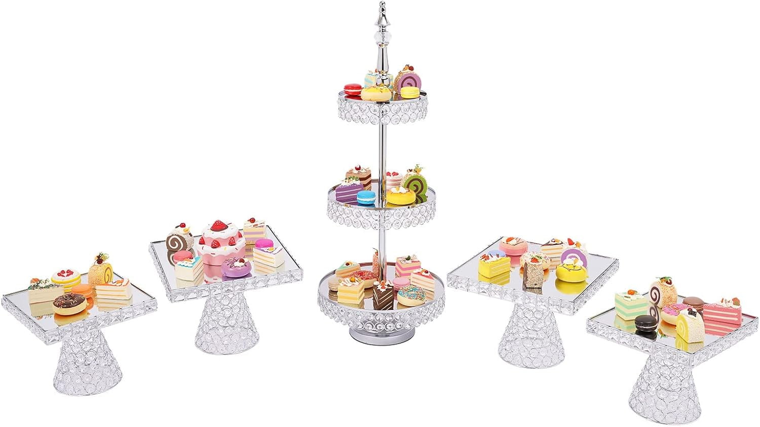 5Pcs Silver Desktop Cake Stands Set,Multiple Types Wedding Cake Stand ...