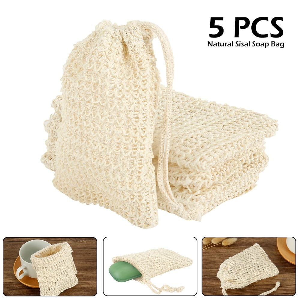 5Pcs Natural Fiber Sisal Soap Bag, Ideal for Soap Scraps, Foaming ...