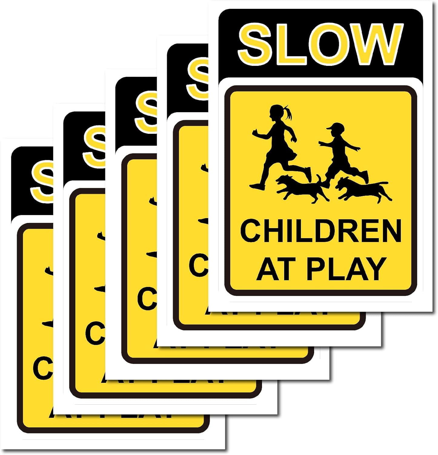 5Pcs Slow Down and Pet at Play Sign Stickers Safty Warning 10 x 7in ...