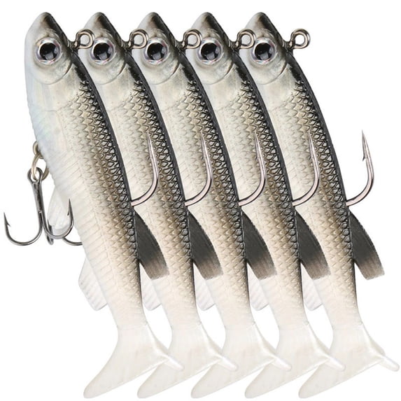 5Pcs Soft Plastic Lures Pre-Rigged Swimbaits Paddle Tail Swim Baits for ...