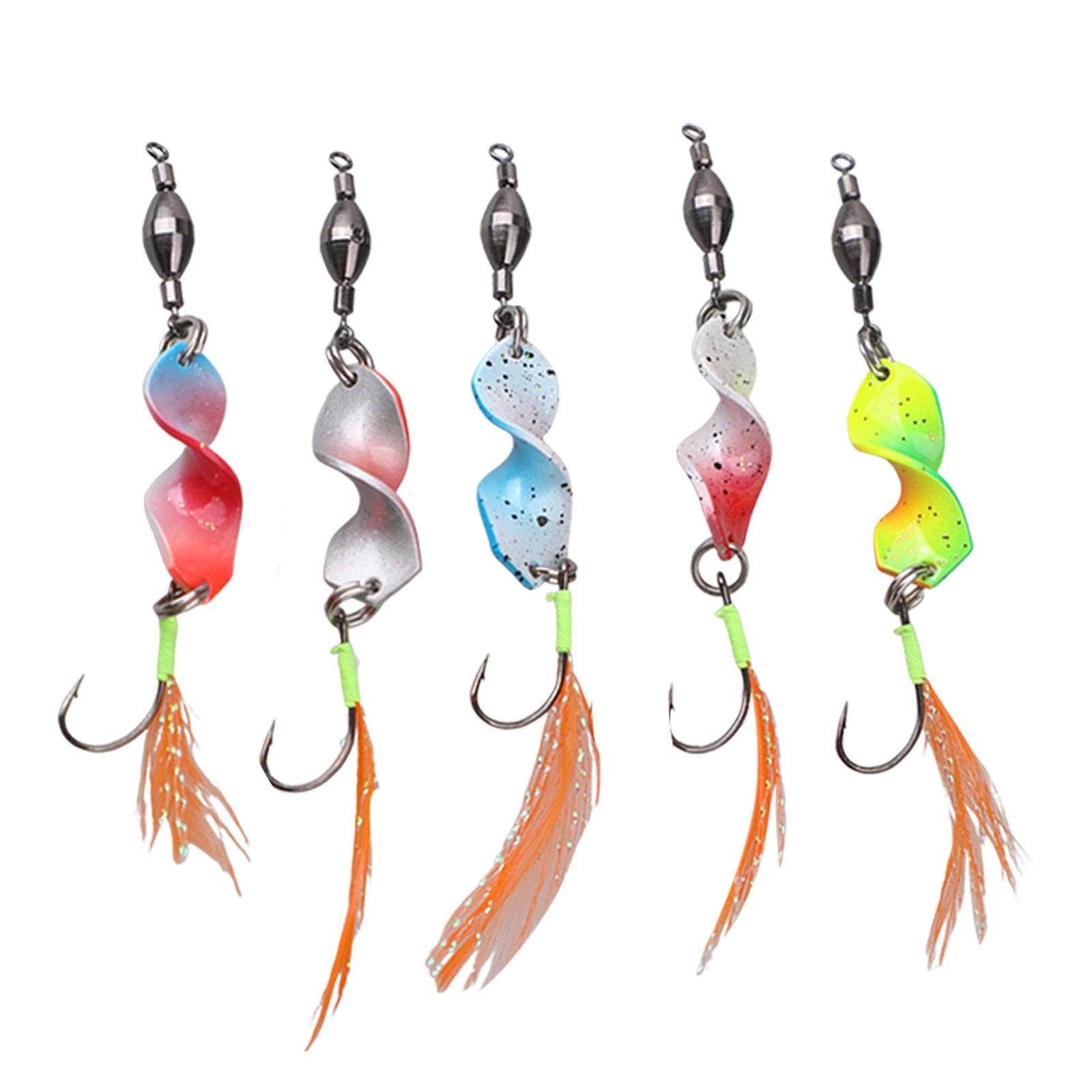 5Pcs Spinner Lures, Rotating Spiral Blade Bait with Rooster Tail, Hand ...