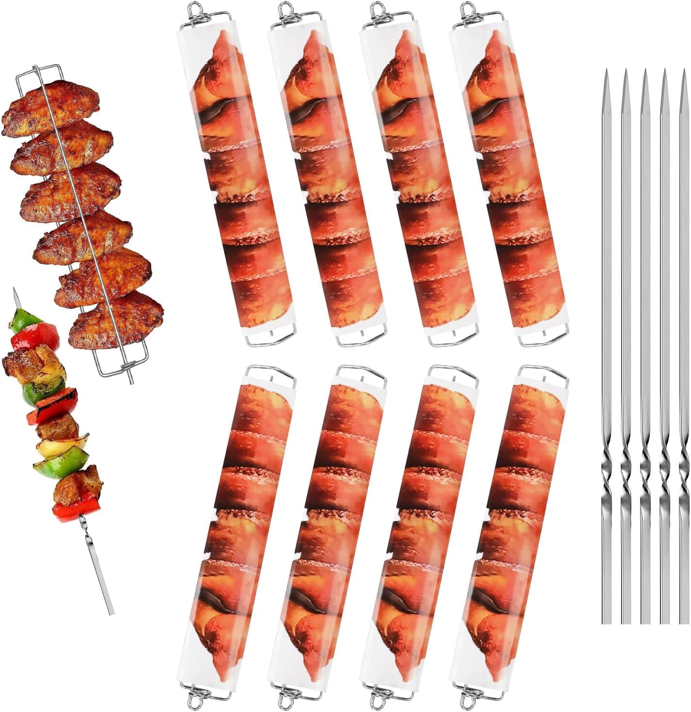 5Pcs Stainless Steel Skewers for Grilling, BBQ Fork Patio Outdoor BBQ ...