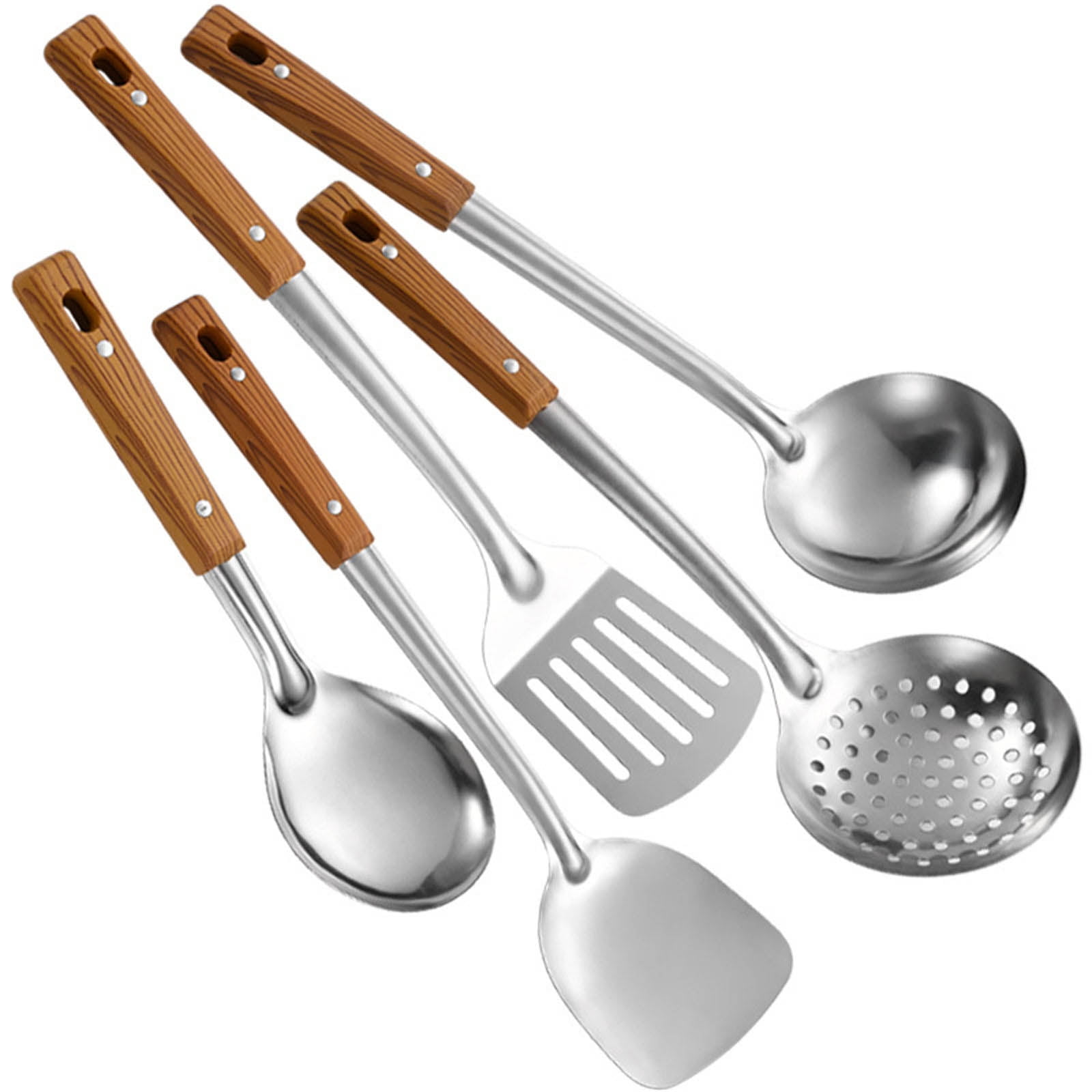 5Pcs Stainsless Steel Kitchen Utensils Set Wok Spatulas, Soup Ladles ...